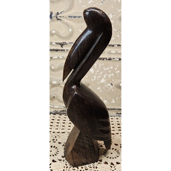 Accents | Vintage Hand Carved Brown Wood Pelican Stork Bird Sculpture ...